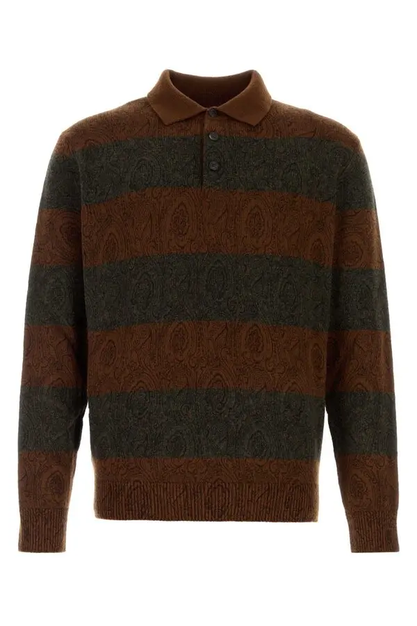 Etro Embroidered Striped Wool Polo Shirt For