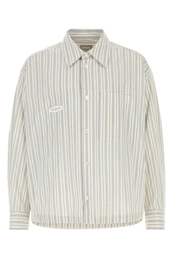 WOOYOUNGMI Embroidered Striped Cotton Shirt