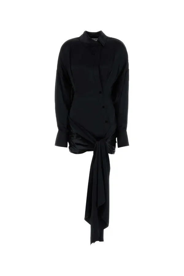 Attico Satin Shirt Dress With Knotted Detail - Black