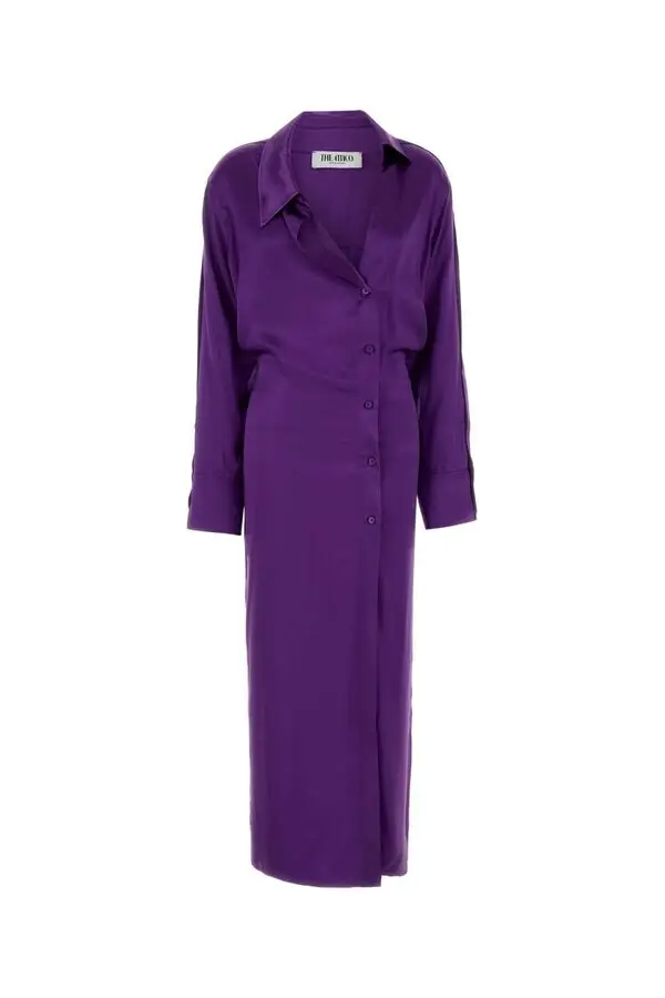 Attico Satin Shirt Dress - Purple