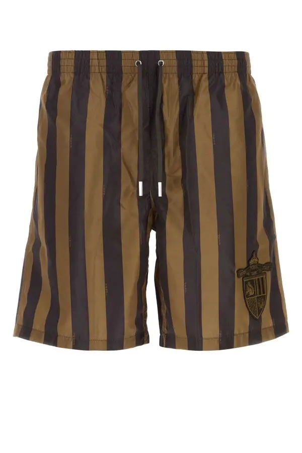 Fendi Printed Polyester Swim Shorts With Striped Detail