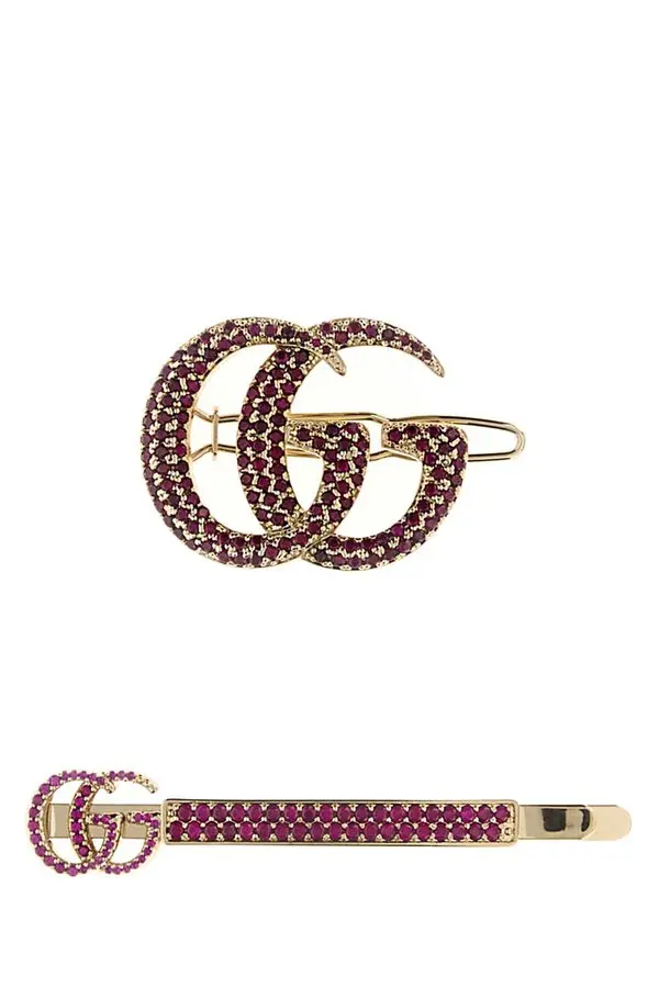 Gucci Embellished Logo Hair Clips Set - Gold