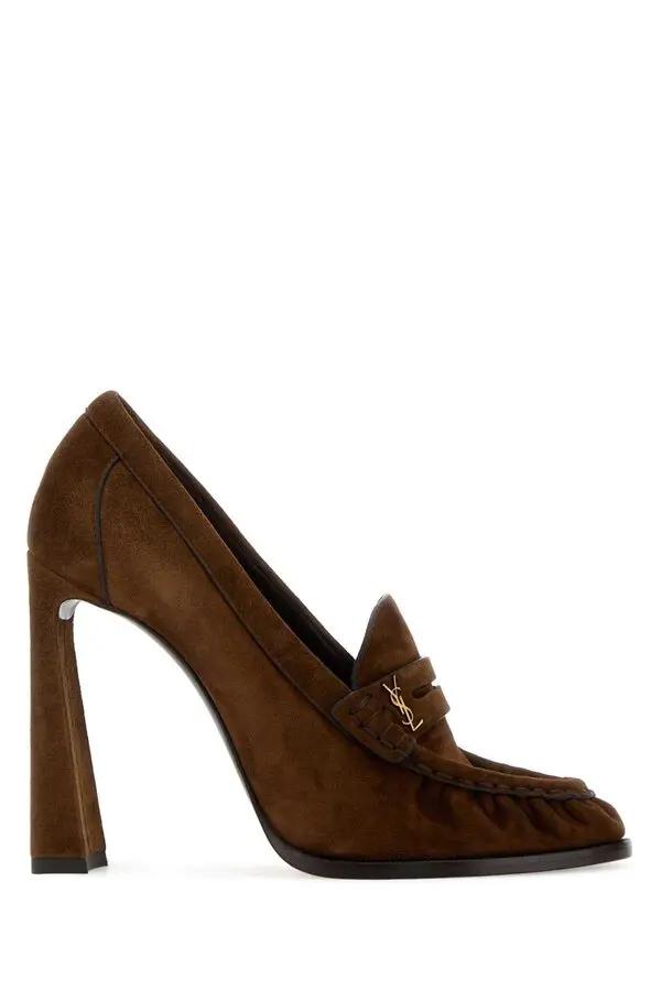 Saint Laurent Suede Loafer-inspired Pumps With 11 Cm Heel - Brown