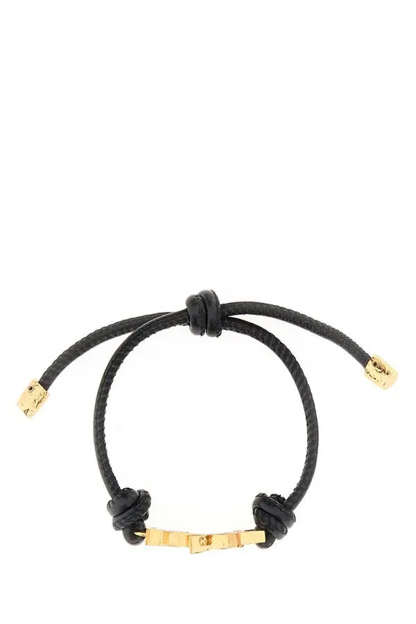 Saint Laurent Cassandre Leather Bracelet With Golden Hardware - Black