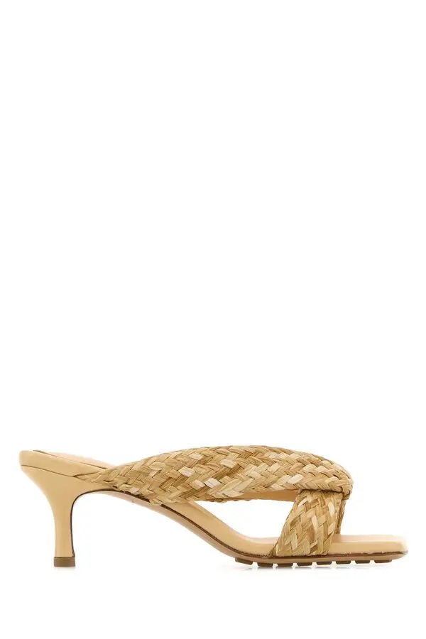 Bottega Veneta Raffia Riva Flat Sandals With 5 Cm Heel - Yellow