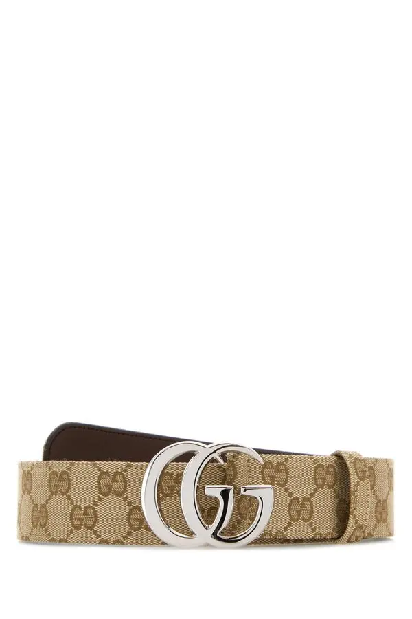 Gucci Gg Fabric Belt 4 Cm Height Silver Metal Finish