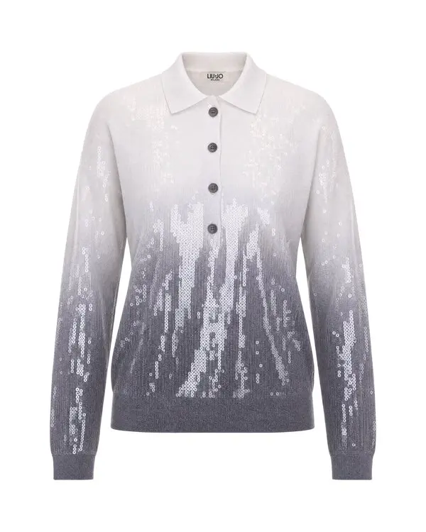 Liu Jo Sequin Embellished Long Sleeve Collared Top - White