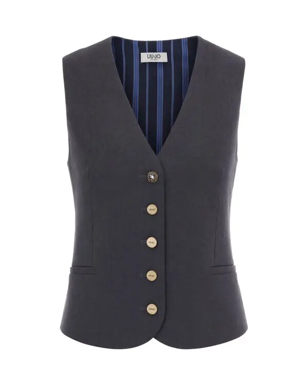 Liu Jo Tailored Sleeveless Vest With Button Front - Dark Grey Melange