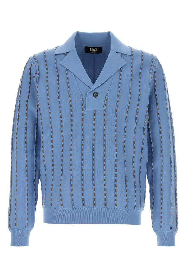 Fendi S Fitted Cotton Polo Shirt - Light Blue