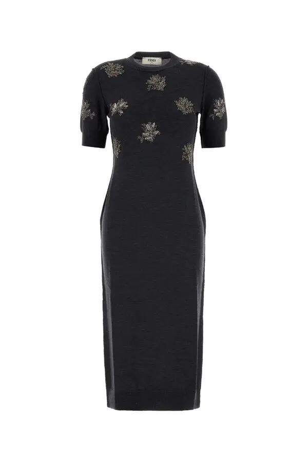 Fendi Charcoal Stretch Wool Mini Dress For