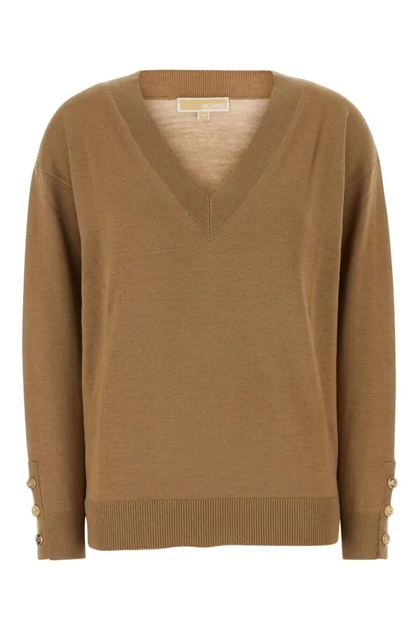 Michael Kors V-neck Button Detailed Merino Wool Sweater