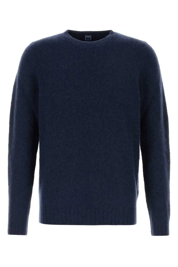 Fedeli Stretch Wool Blend Crew Neck Sweater - Blue