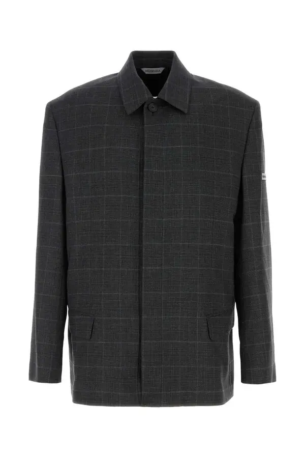 Balenciaga Embroidered Wool Blazer - Checked