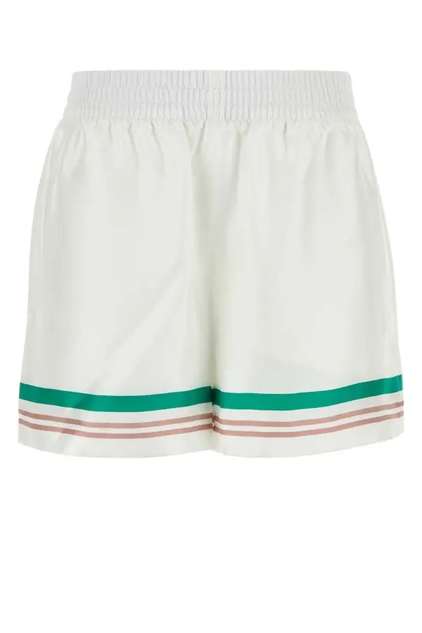 Casablanca Silk Satin Mini Shorts With Striped Hem