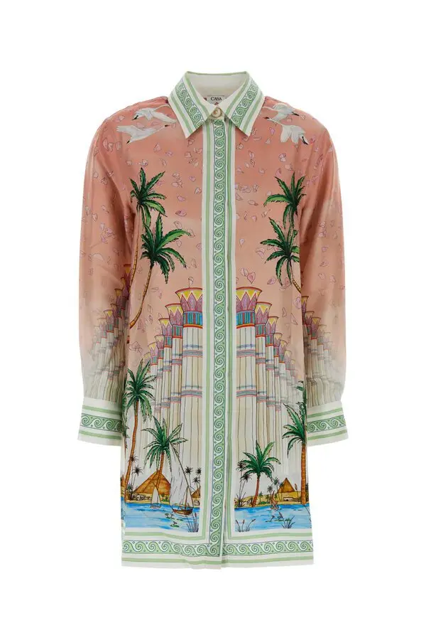 Casablanca Silk Twill Shirt Dress - Printed