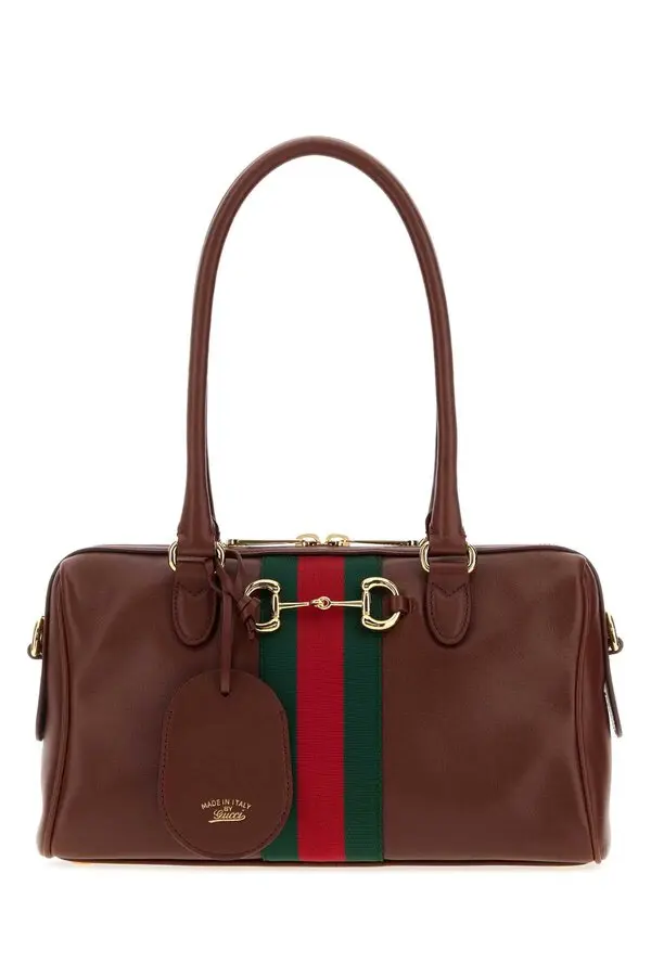 Gucci Chocolate Leather Medium Handbag 28 X 15 X 10 Cm With Gold-tone Hardware