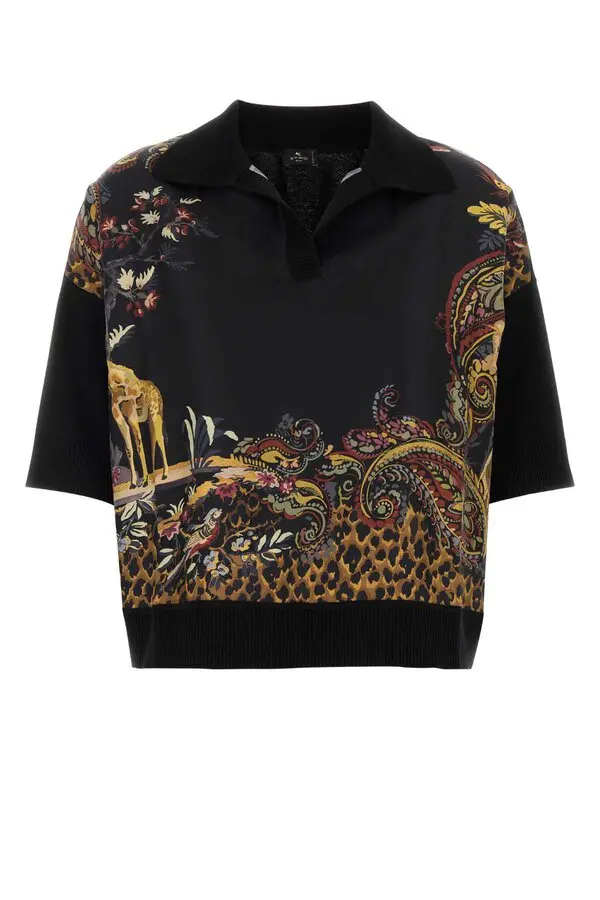 Etro Wool & Cashmere Polo Shirt With Silk Detail