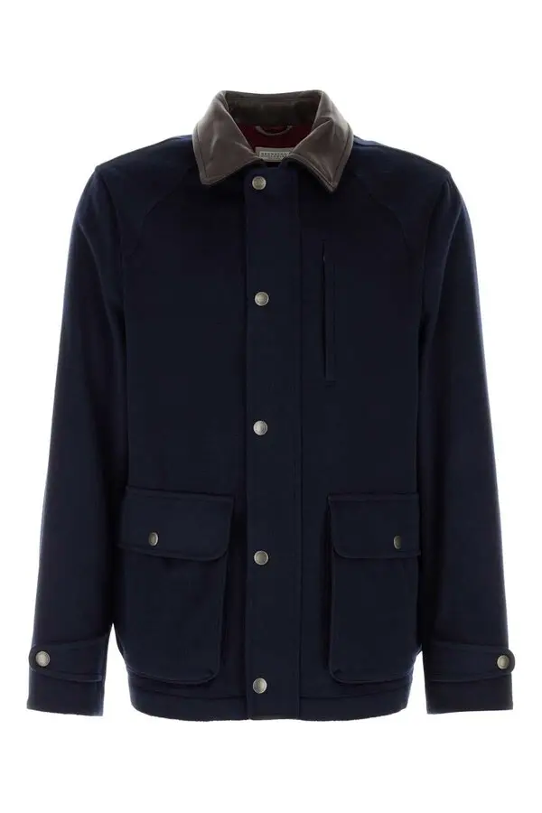 Brunello Cucinelli Virgin Wool Jacket With Leather Collar