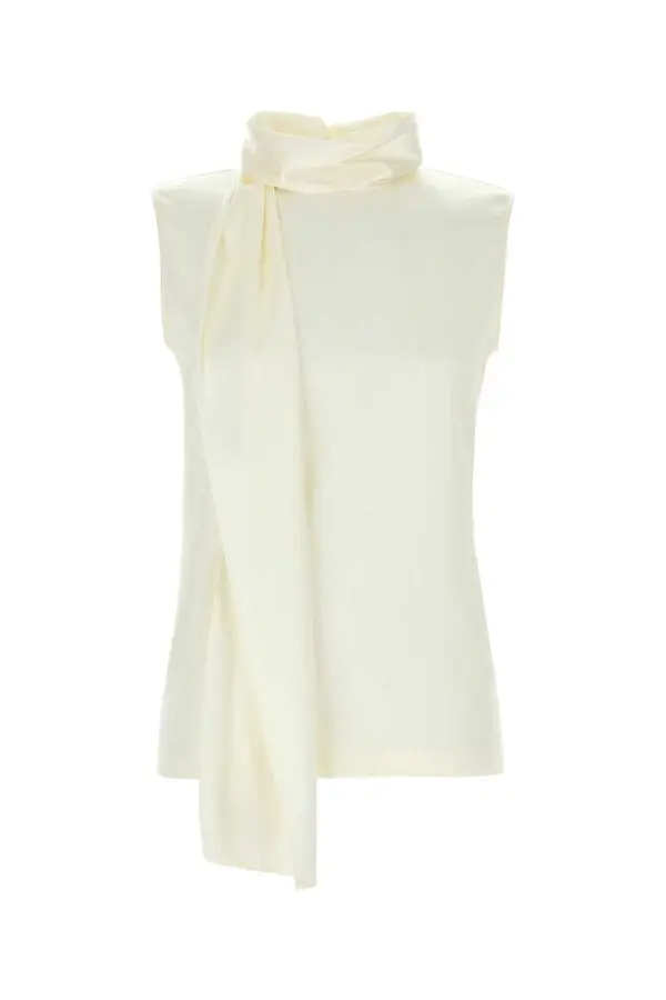 Bottega Veneta Stretch Silk Satin Draped Top - White