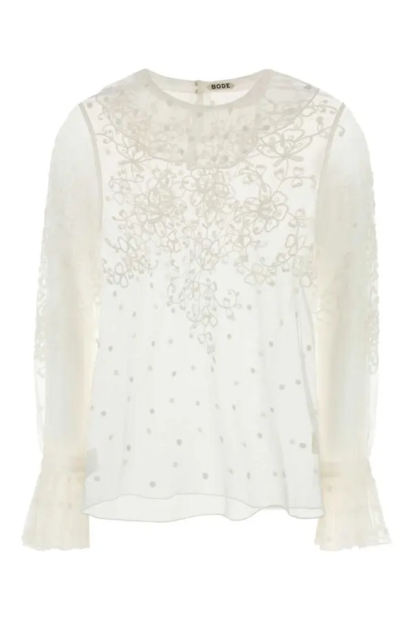 BODE Middlemist Sheer Mesh Blouse - White