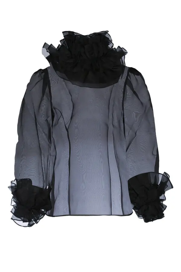 BODE Ruffled Collar Sheer Long Sleeve Shirt