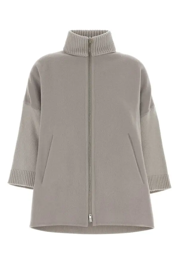 Herno Wool Flannel And Knit Zip-up Cardigan - Grey