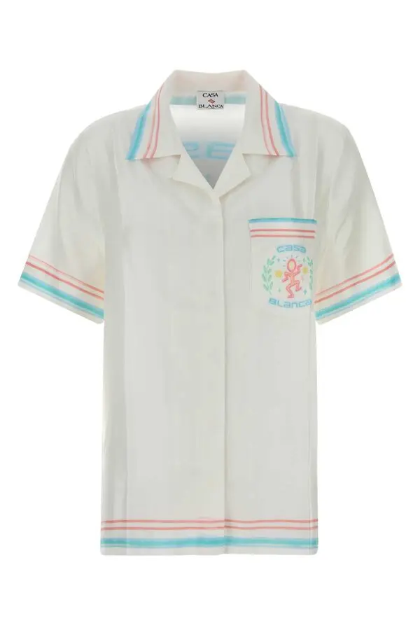 Casablanca 100% Silk Shirt With Embroidered Pocket Detail - White