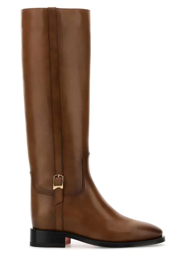 Santoni Leather Knee High Boots With Buckle Detail