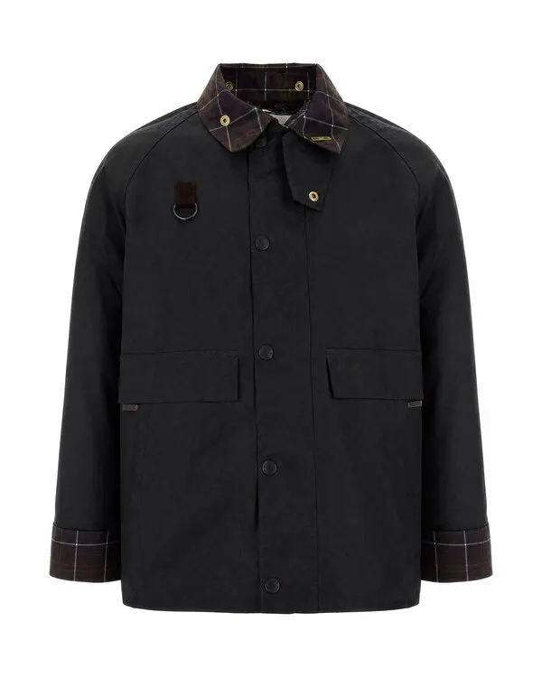 Barbour Waxed Cotton Field Jacket With Plaid Trim - Sage