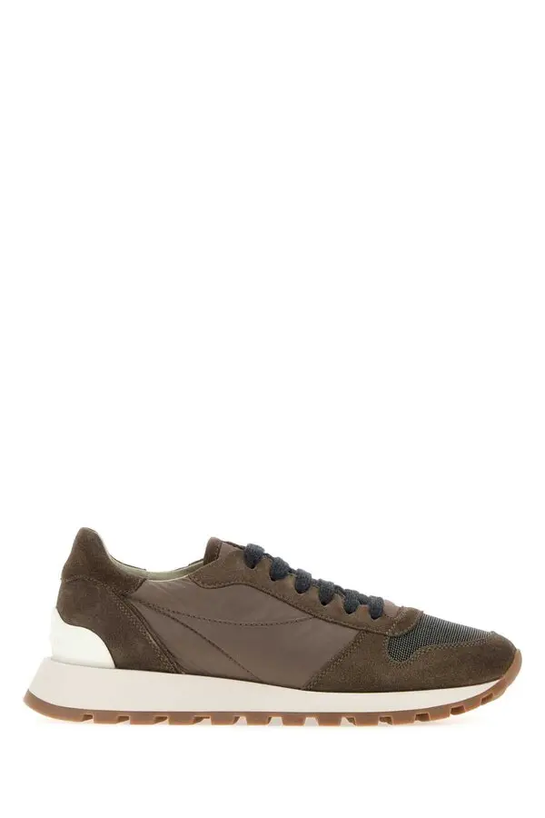 Brunello Cucinelli Mud Fabric And Suede Sneaker