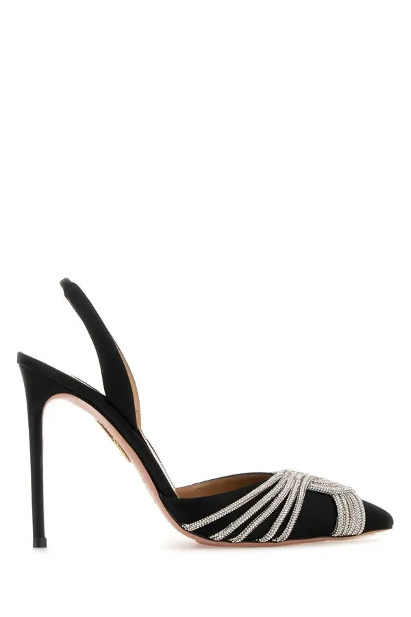 AQUAZZURA Gatsby Sling 105 Satin Pumps - Black