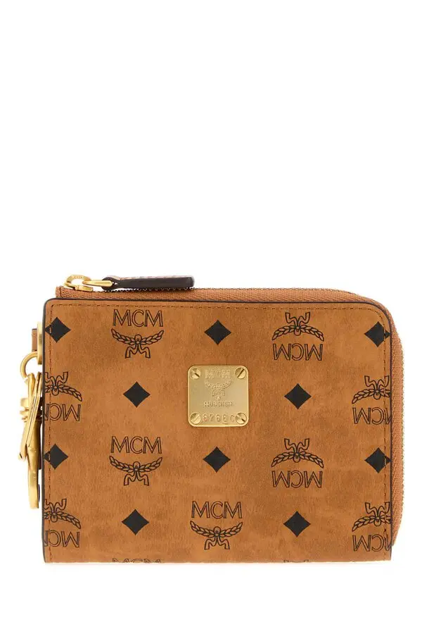 Mcm Mini Canvas Card Holder With Golden Hardware