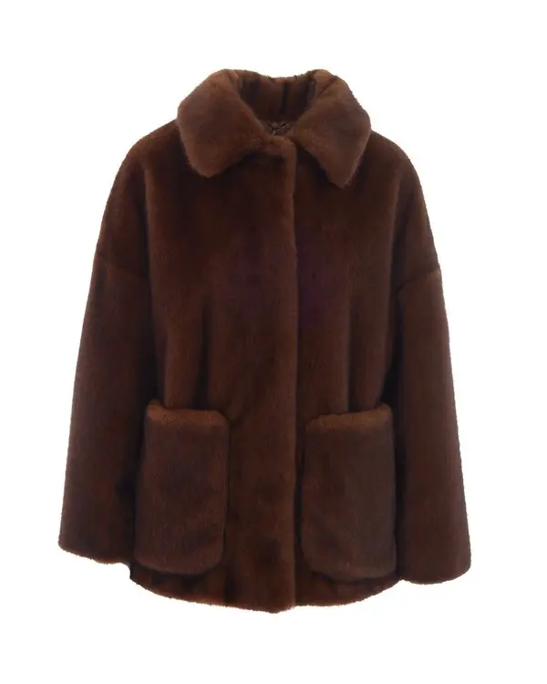 Herno Faux Fur Coat With Pointed Collar - Moro
