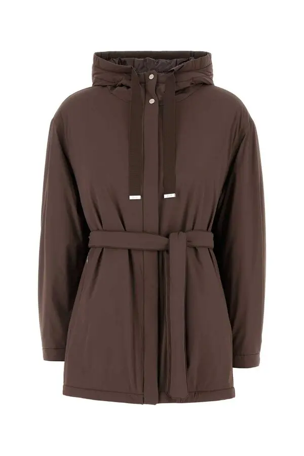Herno Belted Hooded Stretch Nylon Jacket - Brown
