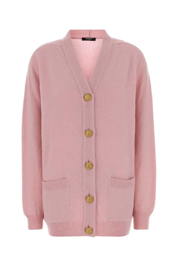 Balmain Cashmere & Virgin Wool Cardigan With Button Detail - Pink