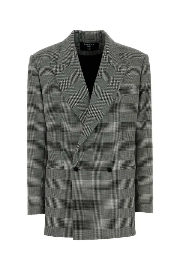 Balmain Embroidered Wool-blend Blazer For - Checked