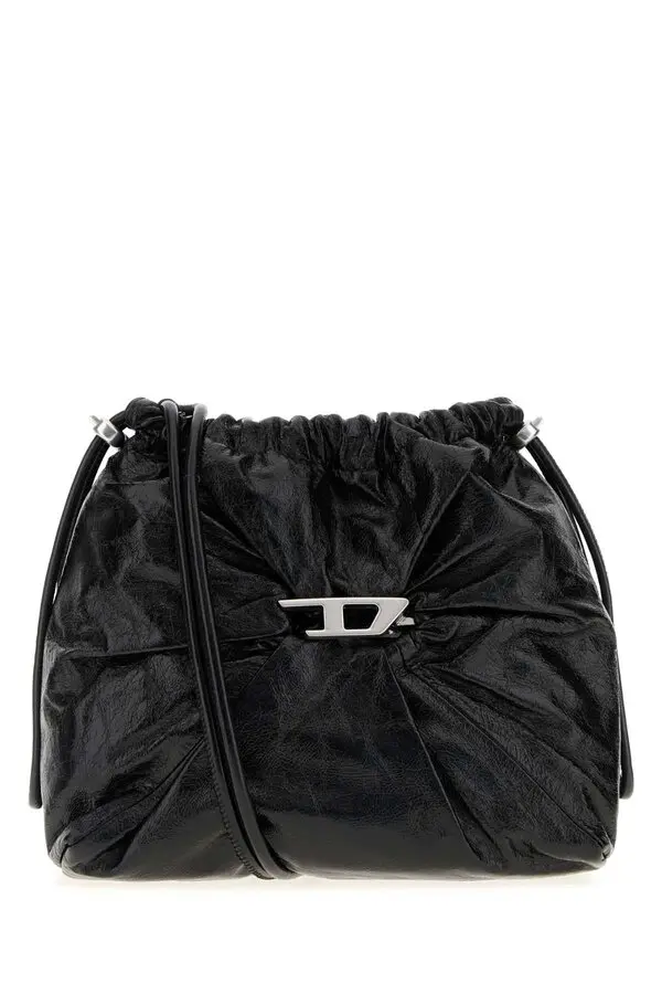 DIESEL® Leather Scrunch-d Bucket Handbag - Black