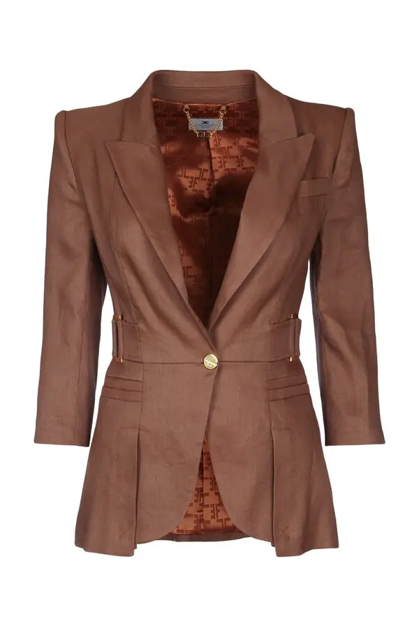 Elisabetta Franchi Monipetto Blazer With Structured Cut For - Cuoio