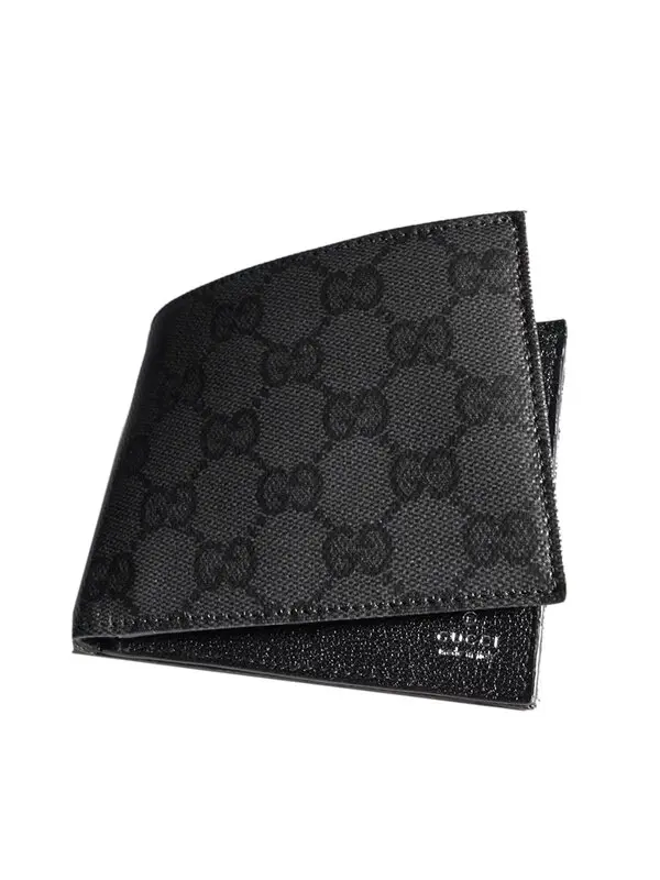 Gucci Coated Gg Canvas Wallet With Leather Interior, Silver-foil Logo, 8 Card Slots, Bill Compartment - Nero