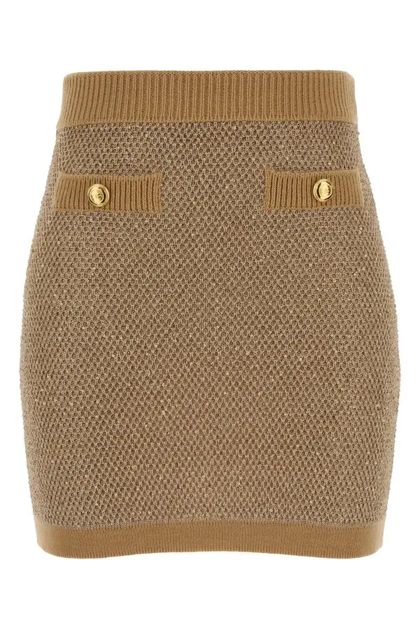 Elisabetta Franchi Ribbed Knit Mini Skirt With Button Detailing - Honey