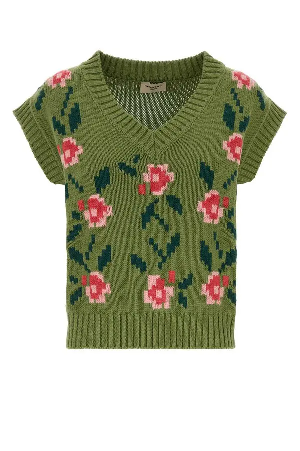 WEEKEND Cotton-blend Knit Vest With Floral Motif