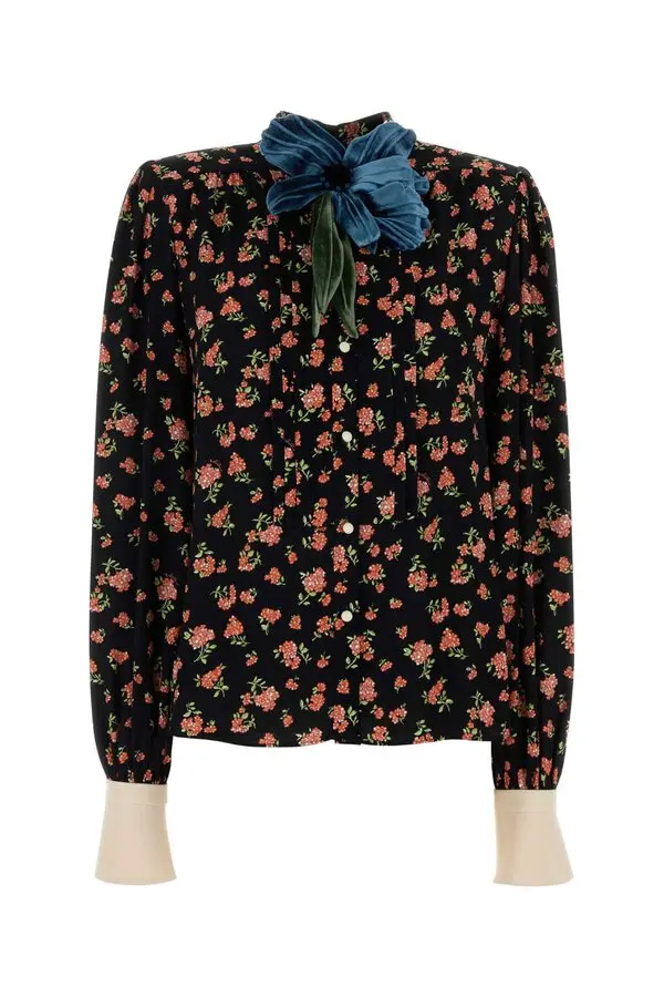 Valentino Garavani Printed Crepe Shirt With Pussy Bow Detail - Floral