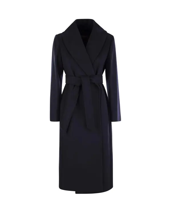 Max Mara Tailored Wool Wrap Coat With Shawl Collar And Belt - Nero