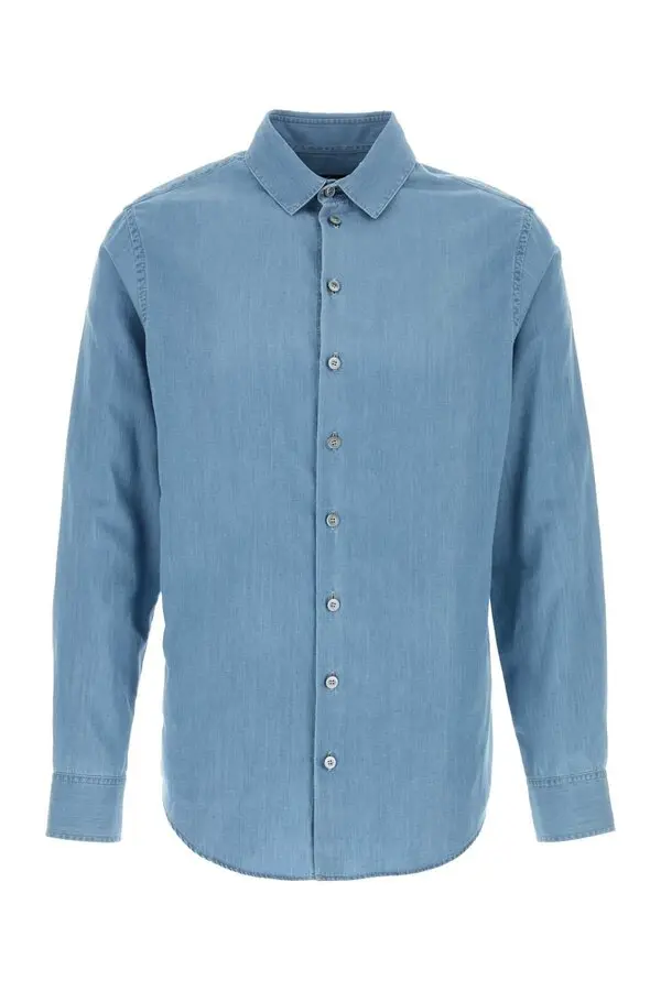 Giorgio Armani Lightweight Cotton Chambray Shirt - Light Blue