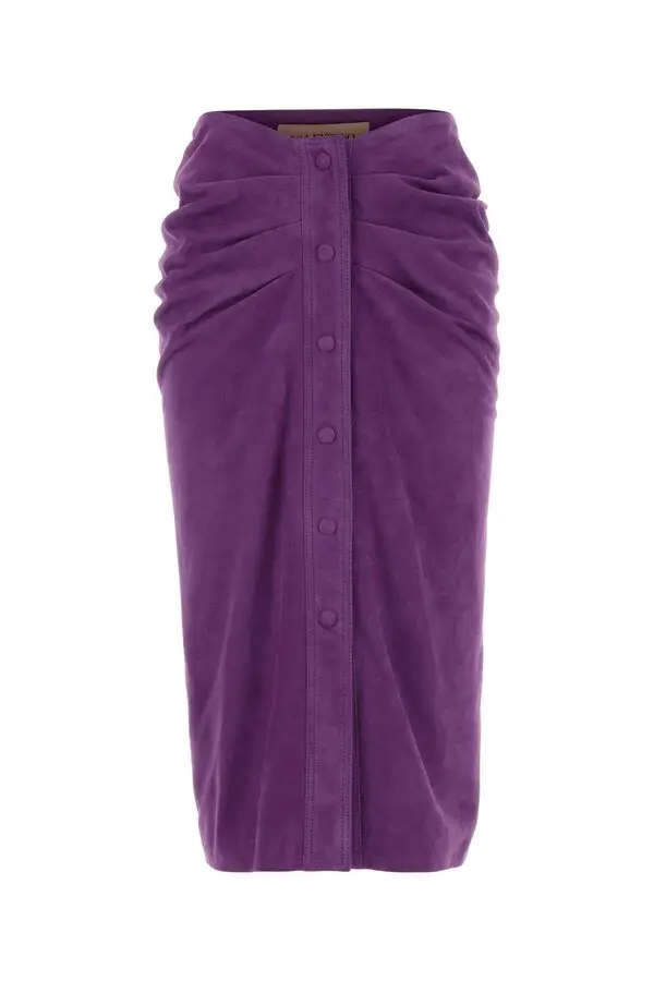 Valentino Garavani Ruched Suede Button-front Midi Skirt