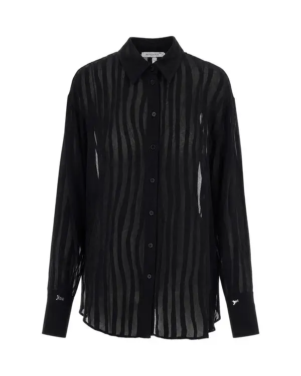 Patrizia Pepe Sheer Striped Button-front Shirt - Nero