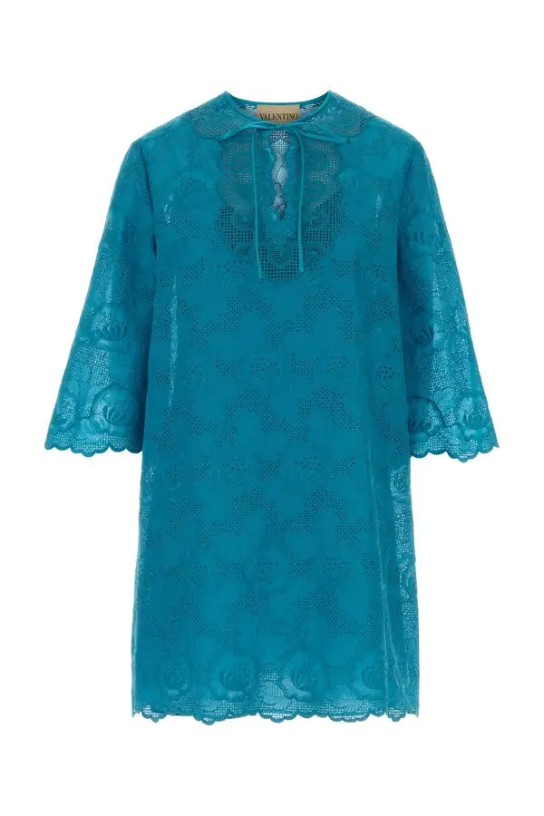 Valentino Garavani Eyelet Embroidered Cotton Dress - Light Blue