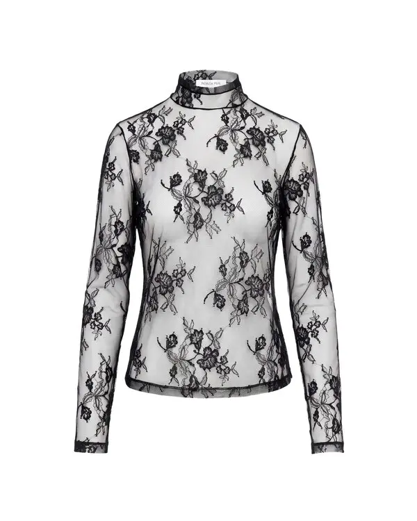 Patrizia Pepe Sheer Lace Turtleneck Top