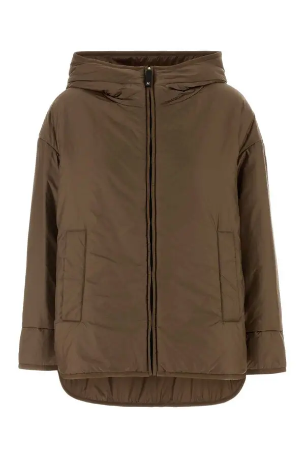 MM THE CUBE Cleo Padded Jacket In Quilted Mud Polyester With Silk-blend Padding