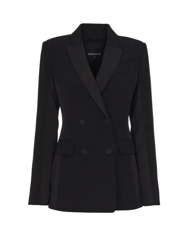 Patrizia Pepe Double-breasted Tailored Blazer Jacket - Nero